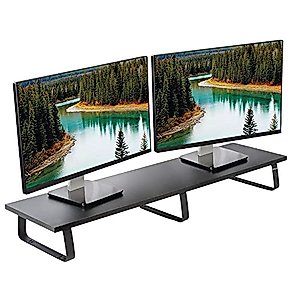 VIVO 39 inch Extra Long Monitor Stand, Wood & Steel Desktop Riser, Dual Screen, TV, Keyboard, Laptop, Ergonomic Desk and Tabletop Organizer, Black, STAND-V000DL
