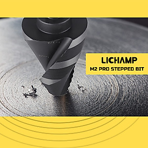 Lichamp Unibit Step Drill Bit for Metal, Genuine M2 Drill Stepper Bit for Hard Metal Heavy Duty, 19 Sizes from 3/16" to 1-3/8", Spiral Grooved with Hex Drive, C1BK