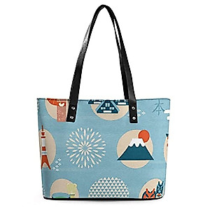 Womens Handbag Japanese Symbols Leather Tote Bag Top Handle Satchel Bags For Lady