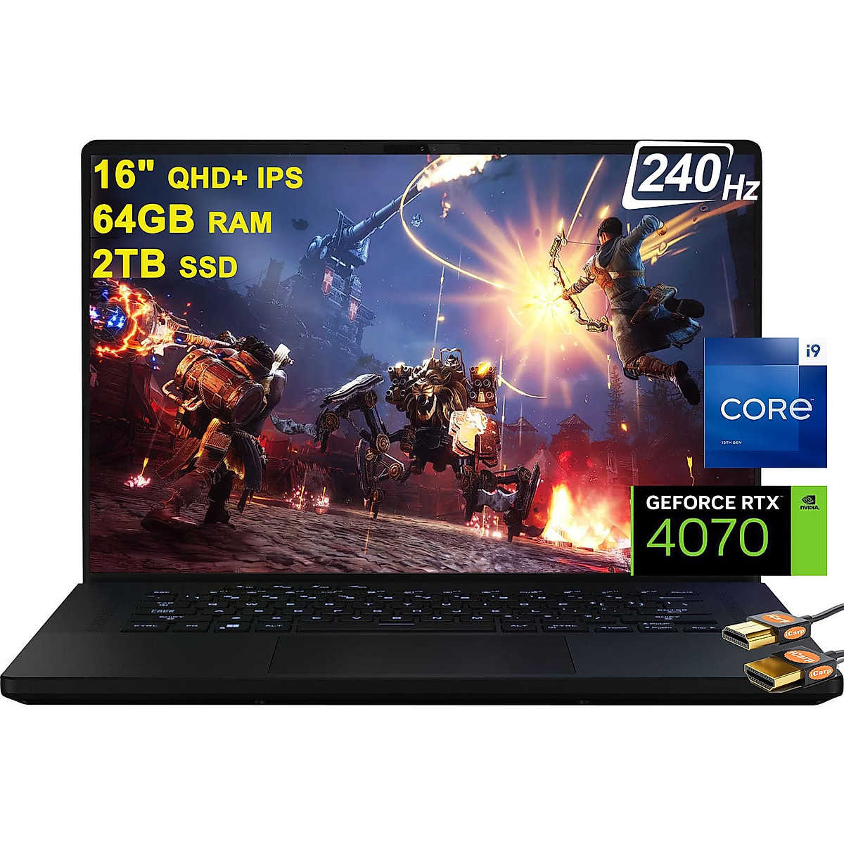ASUS Flagship ROG Zephyrus M16 Gaming Laptop 16" QHD+ 240Hz 3ms DCI-P3 100% 13th Gen Intel 14-core i9-13900H 64GB RAM 2TB SSD GeForce RTX 4070 8GB Graphic Backlit Thunderbolt Win11 + HDMI Cable
