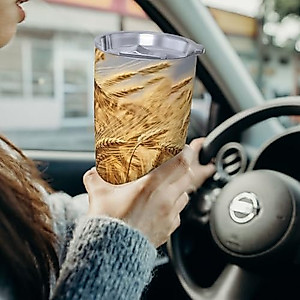Wheat Harvest Tumbler with Lid and Straw 20oz Stainless Steel Car Cup for Hot and Cold Drinks, Double Wall Insulated Travel Coffee Mug Reusable Drink Thermos Cup Birthday Gifts