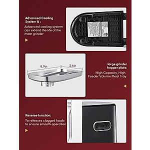 Electric Meat Grinder Heavy Duty - 5 in1 Home Meat Grinder - 3000W Max Powerful - Sausage Stuffer - Slicer/Shredder/Grater - Kubbe & Tomato Juicing Kits - 3 Stainless Steel Grinding Plates - Size #12