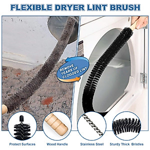 PetOde 2 Pieces Dryer Vent Cleaner Kit Compatible with All Vacuum Cleaner, Dryer Lint Brush and Vacuum Hose Attachment with Stretch Universal Connector, Quickly Lint Remover