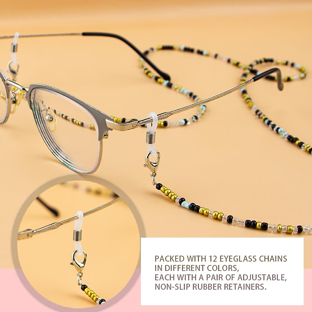 Nudurom 12PCS Boho Glasses Strap for Women,Colored Beaded Eye Glasses Chains,Women Face Mask Lanyard Anti-lost,Eye Glasses Holders Around Neck Handmade Chain For Women Men Kids Eyeglass Sunglasses