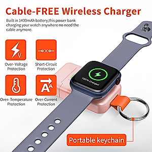 Portable Wireless Charger for Apple Watch,HUOTO iWatch Charger 1400mAh Smart Keychain Power Bank,Portable Magnetic iWatch Charger for Apple Watch Series 9/8/7/6/SE/5/4/3/2/1/UItra/UItra 2