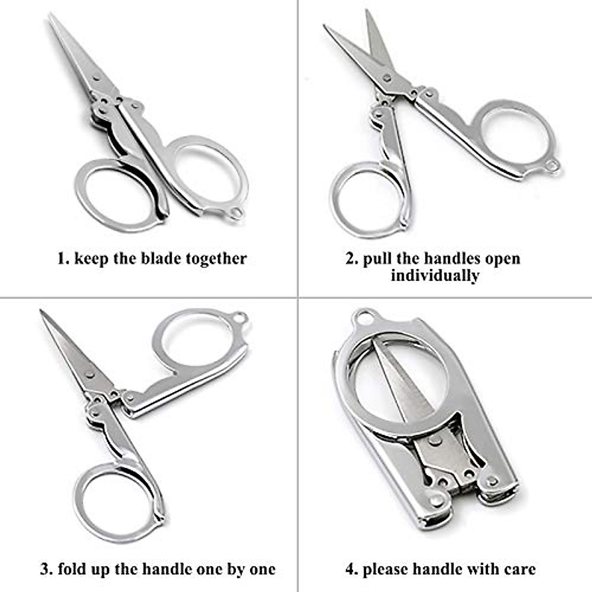QUMENEY 4PCS Folding Scissors Portable Stainless Steel Scissors, Mini Foldable Travel Pocket Cutter, Small Compact Paper String Craft Scissors Cutter for Crafting, Camping, Emergency, Survival