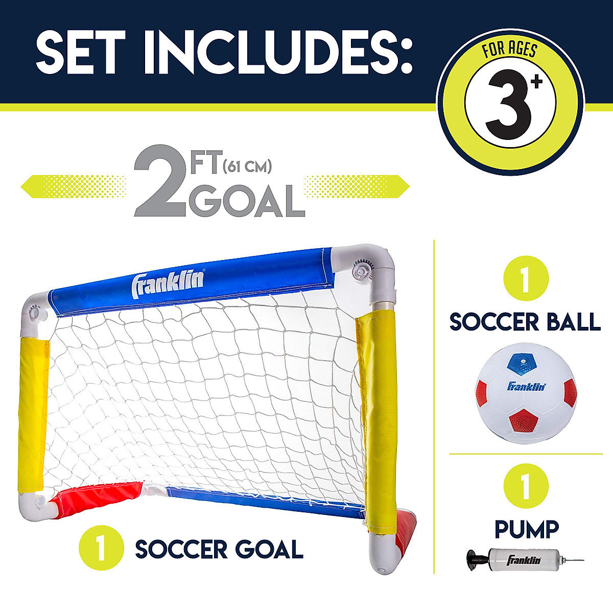 Franklin Sports Kids Mini Soccer Goal Sets - Backyard + Indoor Mini Net and Ball Set with Pump - Portable Folding Youth Soccer Goal Sets for Kids + Toddlers - 24" x 16"