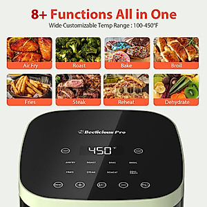 Air Fryer,Beelicious® 8-In-One Smart Compact 4QT Air Fryers,with Viewing Window,Shake Reminder,450°F Digital Airfryer with Flavor-Lock Tech,Dishwasher-Safe & Nonstick,Fit for 1-3 People,Avo Green