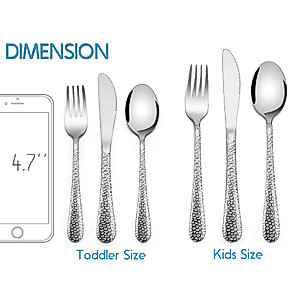 12 Piece Kids Utensils Silverware Set, E-far Stainless Steel Hammered Toddler Cutlery Child Flatware Progress Set, Small Adult Diet Tableware Include Fork Spoon Knife, Mirror Finished, Dishwasher Safe