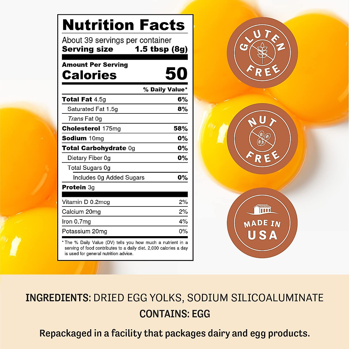 Judee's Gluten Free Dried Egg Yolk Powder - 11 oz, Gluten-Free for Baking, Sauces, Ice Cream & More - High-Protein - Powdered Eggs