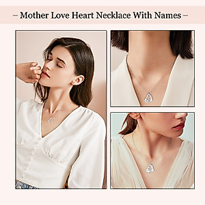 Jewenova S925 Sterling Silver Mother Necklace with 2-4 Names Personalized Love Heart Necklace with Mom Names as for Women