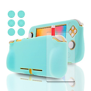 Switch Lite Coral Accessories, Soft Silicone Case for Nintendo Switch Lite with Screen Protector and 6 Thumb Grips - Coral