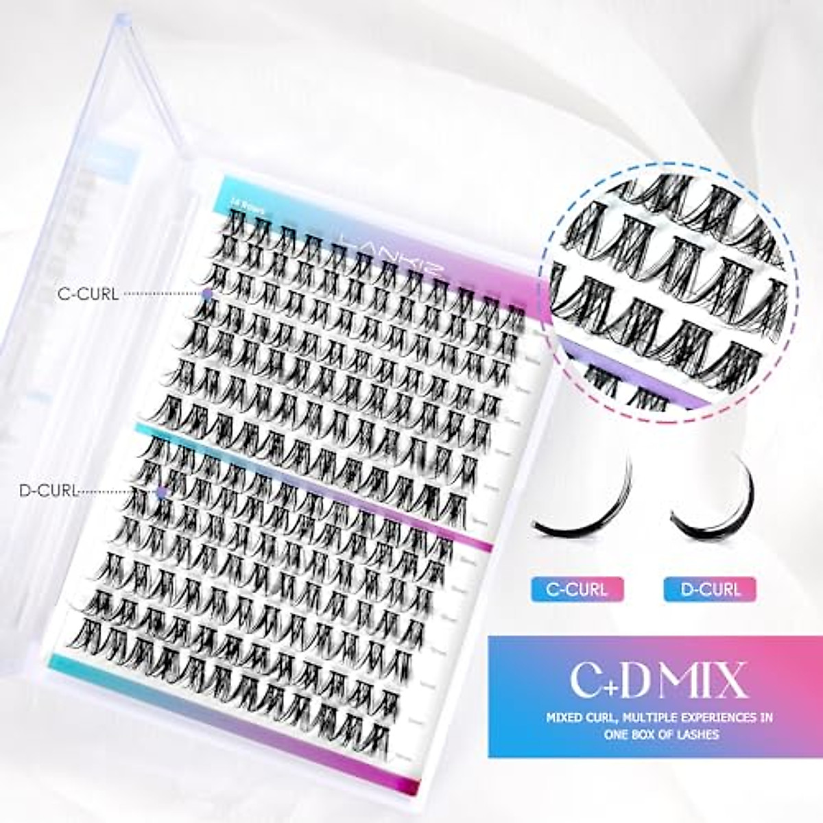 LANKIZ DIY lash Extensions Wispy, Lash Clusters Individual Lash Extensions,168 Clusters C+ D Mix Curl, Soft & Lightweight 10-16mm Mix Resuale Wide Band+Mix Style Cluster Lashes (Classic C/D)
