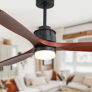 Sofucor Ceiling Fan with Lights, 60 Inch Low Profile Flush Mount Mordern Wood Ceiling Fan with Remote for Indoor Farmhouse Bedroom Living Room Outdoor Patio Porch, Reversible DC Motor, Noiseless