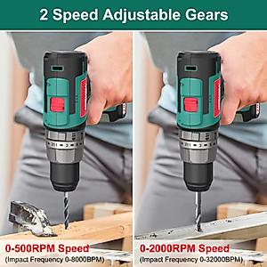 Cordless Drill 20V Max, HYCHIKA Brushless Drill Max Torque 530 In-lbs, 2.0 AH Battery 1H Fast Charger, 21+3 Torque Setting 1/2" Automatic Chuck, 20pcs Drill Bit Set for Home Improvement & DIY Project
