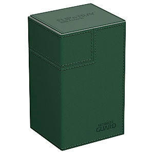 Ultimate Guard Flip 'n' Tray 80+, Deck Case for 80 Double-Sleeved TCG Cards + Dice Tray, Green/Grey, Independent Magnetic Closure & Microfiber Lining