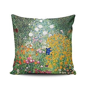 SALLEING Custom Fashion Home Decor Pillowcase Colorful Gustav Klimt Flower Garden Euro Square Throw Pillow Cover Cushion Case 26x26 Inches One Sided Print