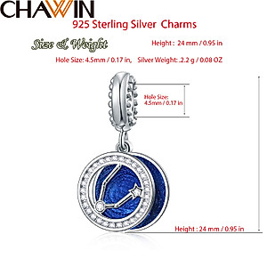 Pisces Zodiac Sign Charms for Pandora Charm Bracelets - 925 Sterling Silver Necklace Pendants, 12 Constellation/Horoscope Star Dangling Birthstone Beads, Birthday Gifts for Women/Mother