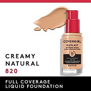 Covergirl Outlast Extreme Wear 3-in-1 Full Coverage Liquid Foundation, SPF 18 Sunscreen, Creamy Natural, 1 Fl. Oz.