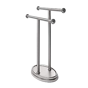 Umbra Palm Double Hand Towel Tree, Brushed Nickel 2 Towels Holder and Accessories Stand for Bathroom Vanities - Slim, Modern, Durable Bars With Base Serves as a Jewelry Tray for Rings