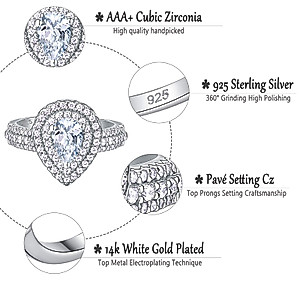 Ahloe Jewelry CEJUG 2.3Ct Teardrop Pear Wedding Rings for Women 18K White Gold Cubic Zirconia Engagement Ring Set Size 9