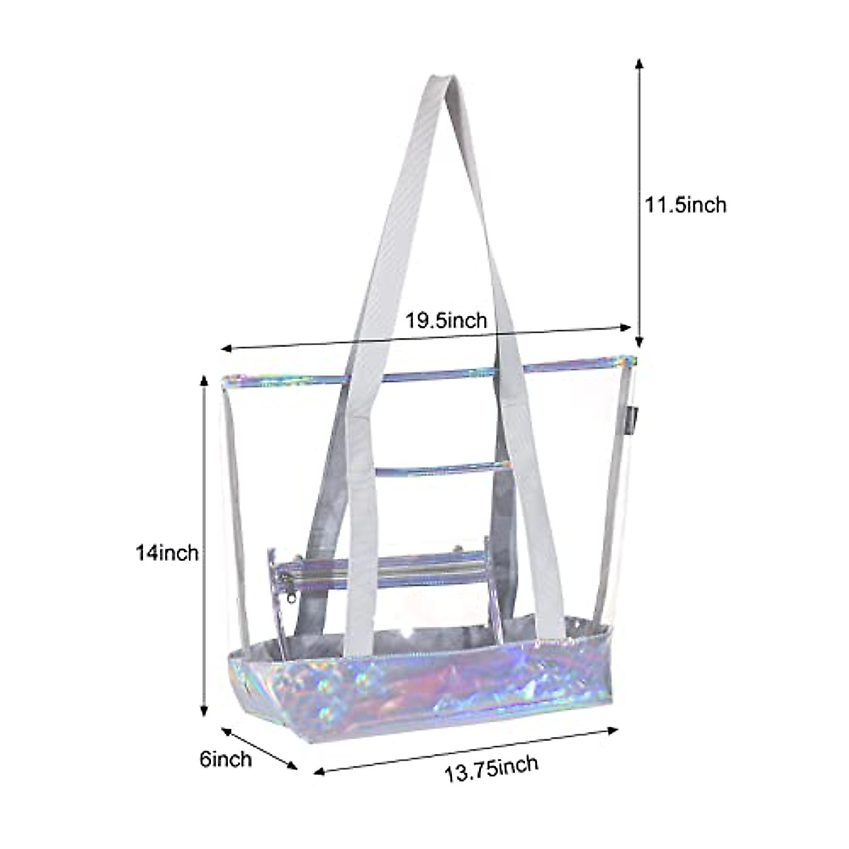 muslanka Large Clear Tote Bag，Clear Women's Handbag For Work, Travel, Shopping, Sports (With Detachable Zipper Pocket)