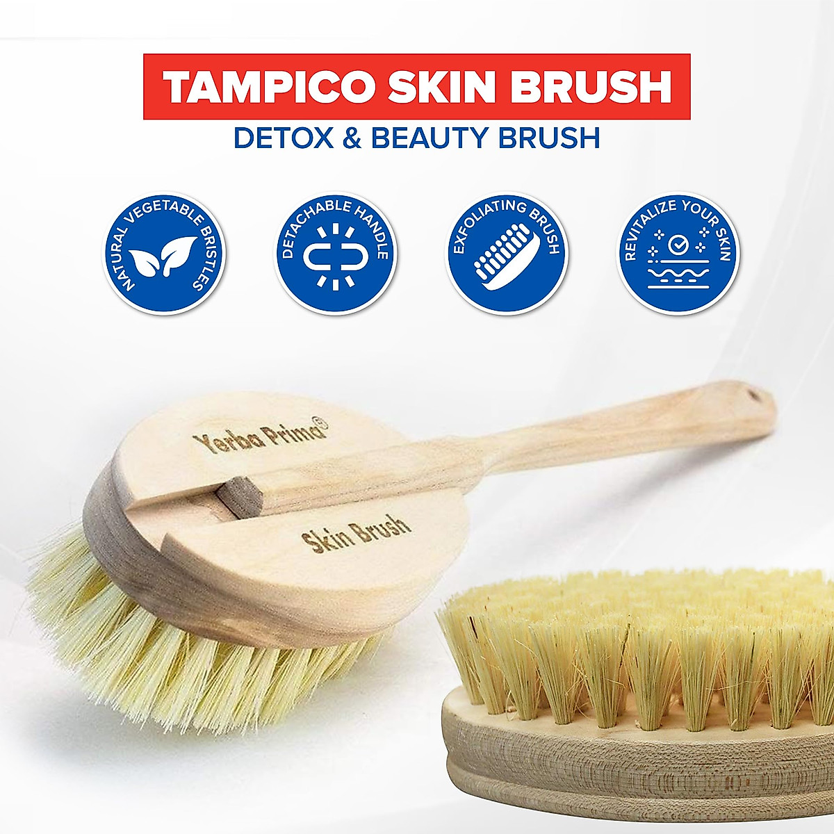 Yerba Prima Tampico Skin Brush (Pack of 2) - Natural Vegetable Fiber Bristles for Dry Skin Brushing