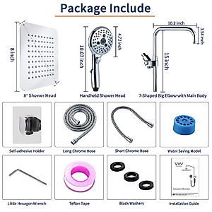VXV Rainfall Shower Head Combo, 8'' High Pressure Rain Shower Head with 6 Function Handheld Spray, Dual Shower Head Combo with Adjustable Slide Bar, Chrome