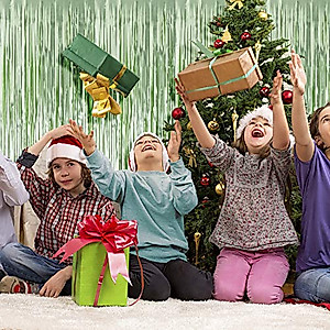 2 Pack 3.3 ft x 9.8 ft Foil Curtains Metallic Fringe Curtains Shimmer Curtain Photo Backdrop for Halloween Christmas Birthday Party Wedding Deco (Pale Green)