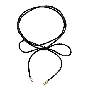 TeeYee Women PU Leather Knitted Waist String Belt/Rope/Chain Long Boho Wrap Skinny Belt (one size, black)