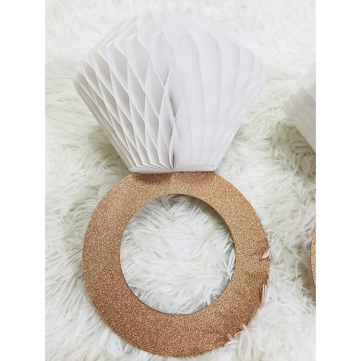 Engagement Party Decorations, Bridal Shower Supplies, Honeycomb Ring Hanging Decorations, Rose Gold Glitter Diamond Rings (3pcs), Engaged Diamond Rings Decorations for Engagement