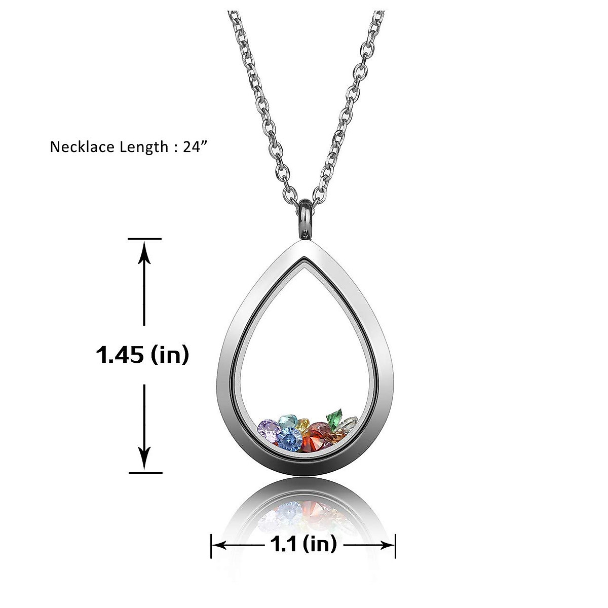 Jovivi Teardrop Floating Charms Memory Locket Necklace - 316 Surgical Stainless Steel Buckle Closure