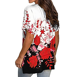 Bravetoshop T Shirt for Women Summer V Neck Short Sleeve Printed Casual Loose Fit Blouse Tops (Red,M)
