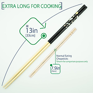 Tanaka Hashi Cooking Chopsticks Long Japanese - Made in Japan Bamboo Saibashi Cooking Chopsticks - Black, 13x0.31