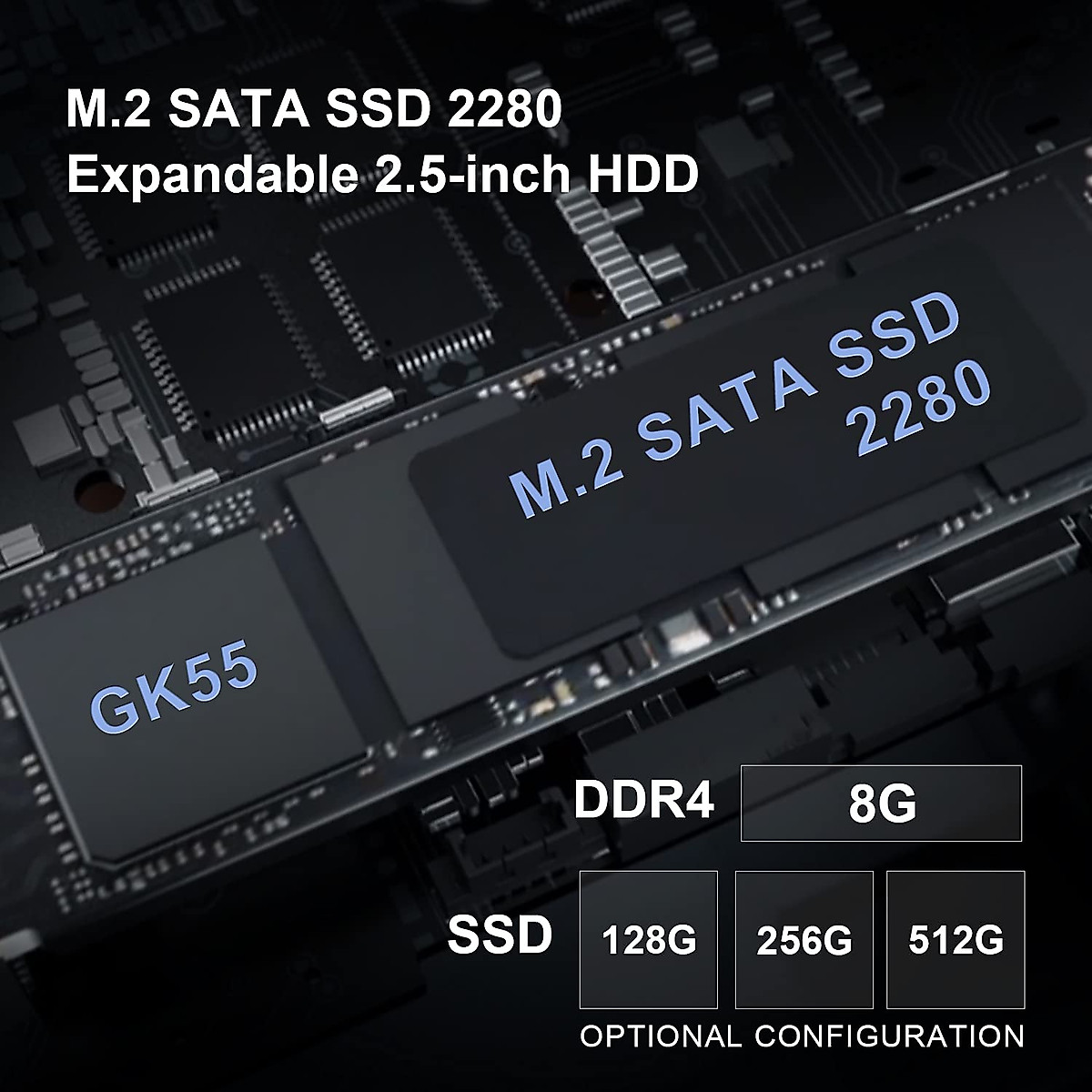 Beelink Mini Pc GK55 8GB DDR4 256GB SSD Intel J4125(4C/4T 4MB Cache Up to 2.7GHz), Mini Computer Supports 4K Dual HDMI Output / 2.4G+5G WiFi/ BT4.0/2.5" HDD Extension/Dual Gigabit Ethernet