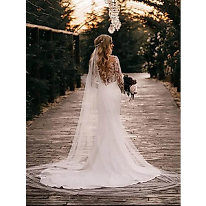 HEREAD Bride Wedding Veil 118" Long Cathedral Length Bridal Tulle Hair Accessoies with Comb and Cute Edge (118" Width, White)