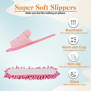 Liitrton 1 Pair Washable Mop Slippers Shoes Microfiber Chenille Reusable Dust Dirt Hair Cleaner for Office House Polishing Cleaning (Pink)