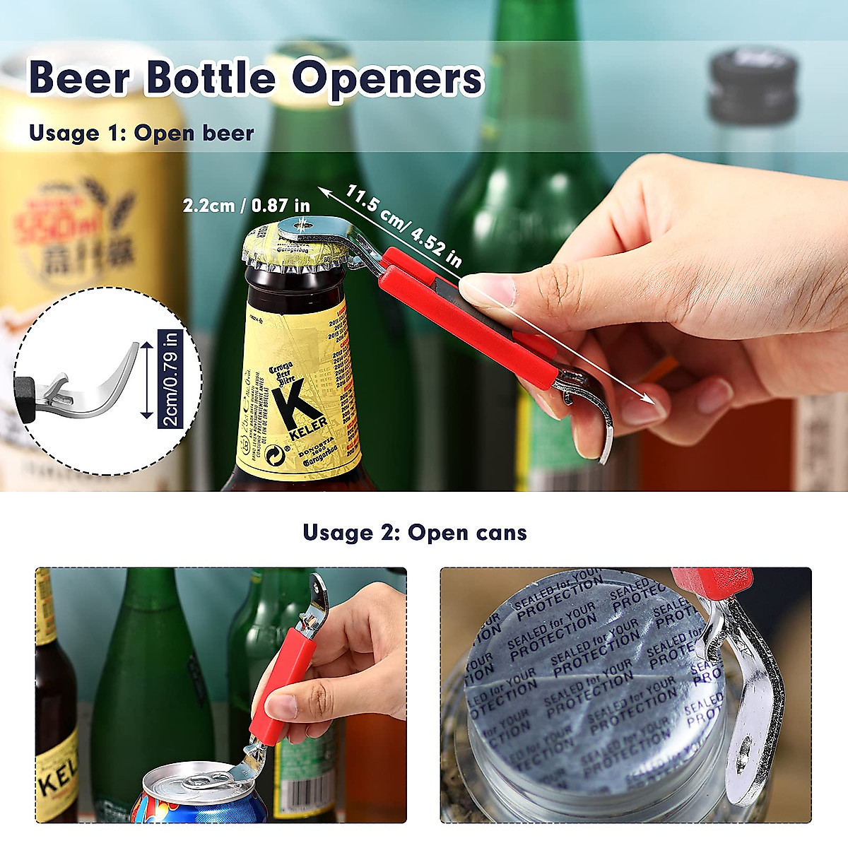 Magnetic Bottle Openers Classic Stainless Steel Beer Punch Opener Can Tapper Bottle Opener with Magnet for Refrigerator Camping and Traveling (Red, Black,4 Pieces)