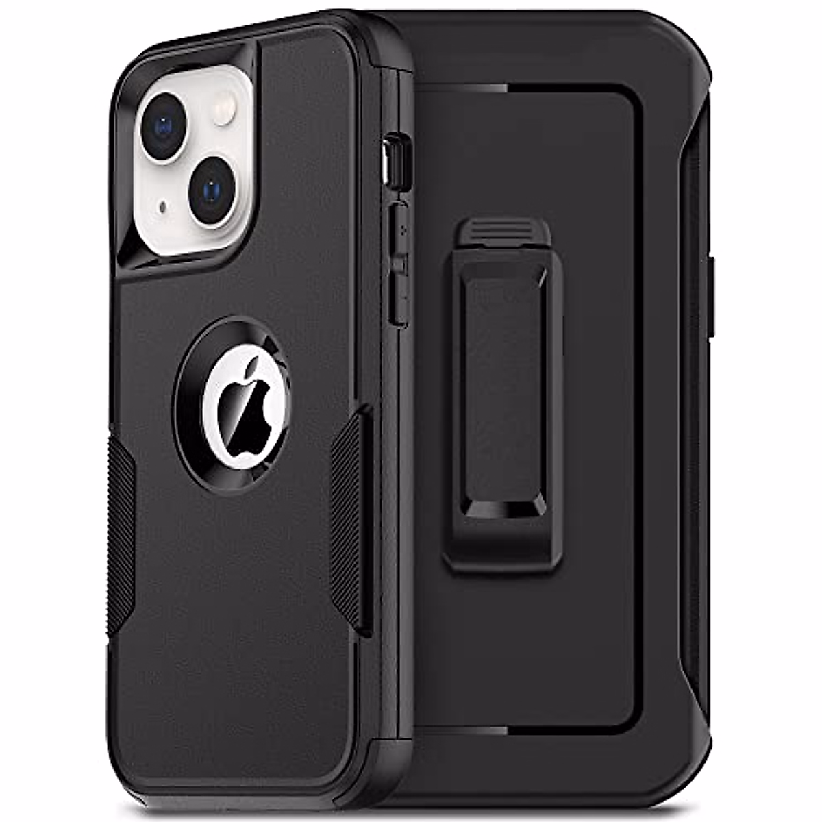 RonShieh Defender Case for iPhone 14 with Holster Belt Clip: [2pcs Screen Protectors + Camera Lens Protector] Heavy Duty Protective Shockproof Rugged Hard Phone Cover for Men, Black