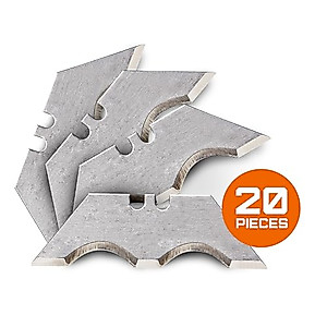 POPLOCK 20-Piece K Hook Razor Blades for Utility Knife, Utility Knife Blades Refills, Hooked Blades for Box Cutter, Dual Curved Angle Utility Blades as Carpet, Construction and Roofing Tools