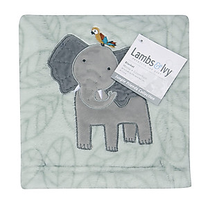 Lambs & Ivy Jungle Friends Appliqued Fleece Nursery Baby Blanket - Elephant