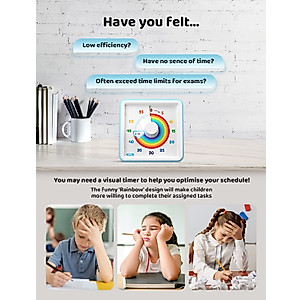 LIORQUE 60 Minute Visual Timer for Kids, Visual Countdown Timer for Classroom Office Kitchen with 'Rainbow' Pattern Design, Pomodoro Timer with Silent Operation (Batteries Included)