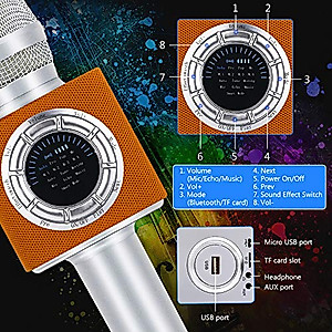 BONAOK Upgraded Wireless Bluetooth Karaoke Microphone with LED Screen, Portable Rechargeable Dynamic Mic and Speaker for Kids & Adults (D17 Orange)