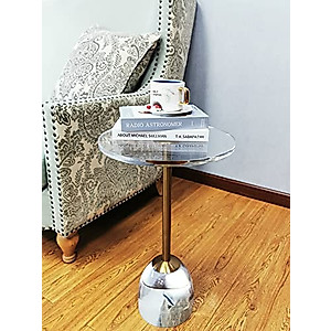 TPZLRN Acrylic End Table, Acrylic Side Table,Clear Round Side Table with Brass-Colored Metal Support Rod for Office Living Room Bedroom, Easy Assembly