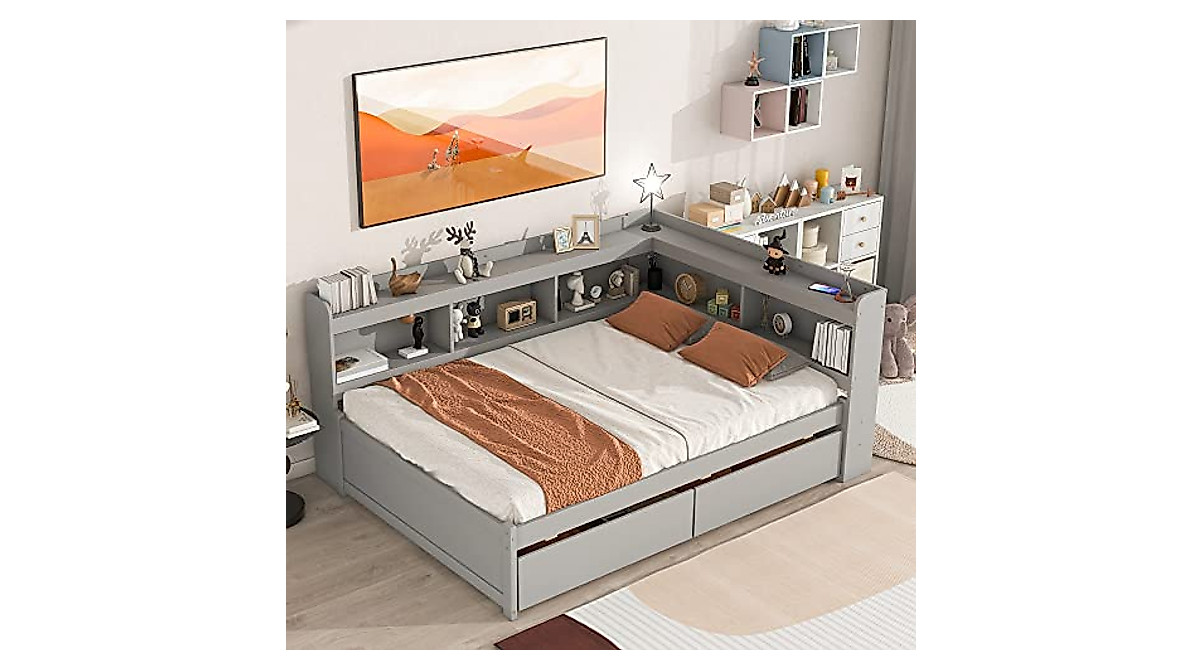 JIVOIT Full Size Captain Platform Bed with Storage