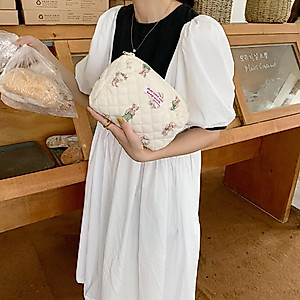 BILIPOPX 3 Pack Kawaii Cute Makeup Bag Bear Aesthetic Travel Quilted Cotton Cosmetic Bag Organizer Toiletry Pouch for Women Teen Girls (Bear Rabbit)