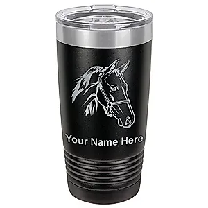 LaserGram 20oz Vacuum Insulated Tumbler Mug, Horse Head 2, Personalized Engraving Included (Black)