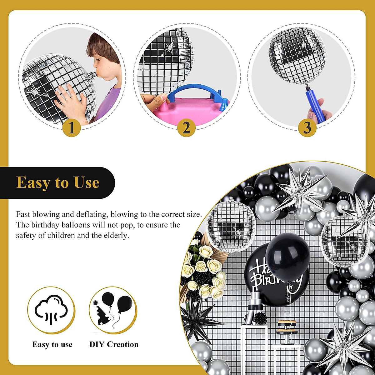 MCPINKY 6PCS Disco Ball Ballons, 25" Disco Foil Ballons Aluminum Helium Balloons Large Metallic Balloons for 80s 90s Dance Party Birthday Wedding