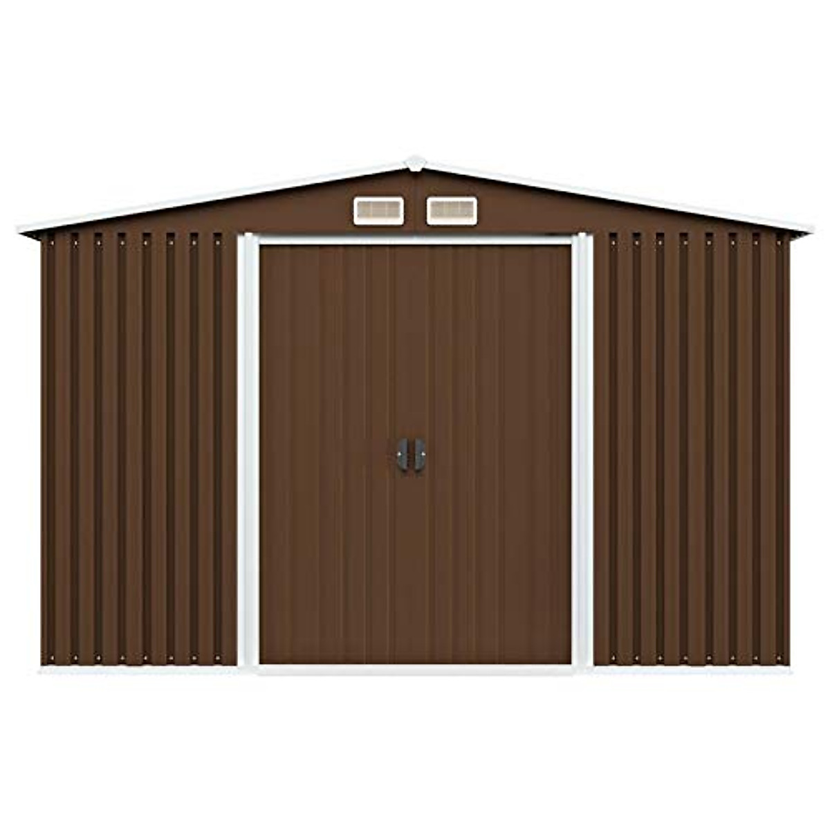 Festnight Garden Storage Shed with 4 Vents Metal Steel Double Sliding Doors Outdoor Tood Shed Patio Lawn Care Equipment Pool Supplies Organizer Brown 101.2 x 80.7 x 70.1 Inches (W x D x H)