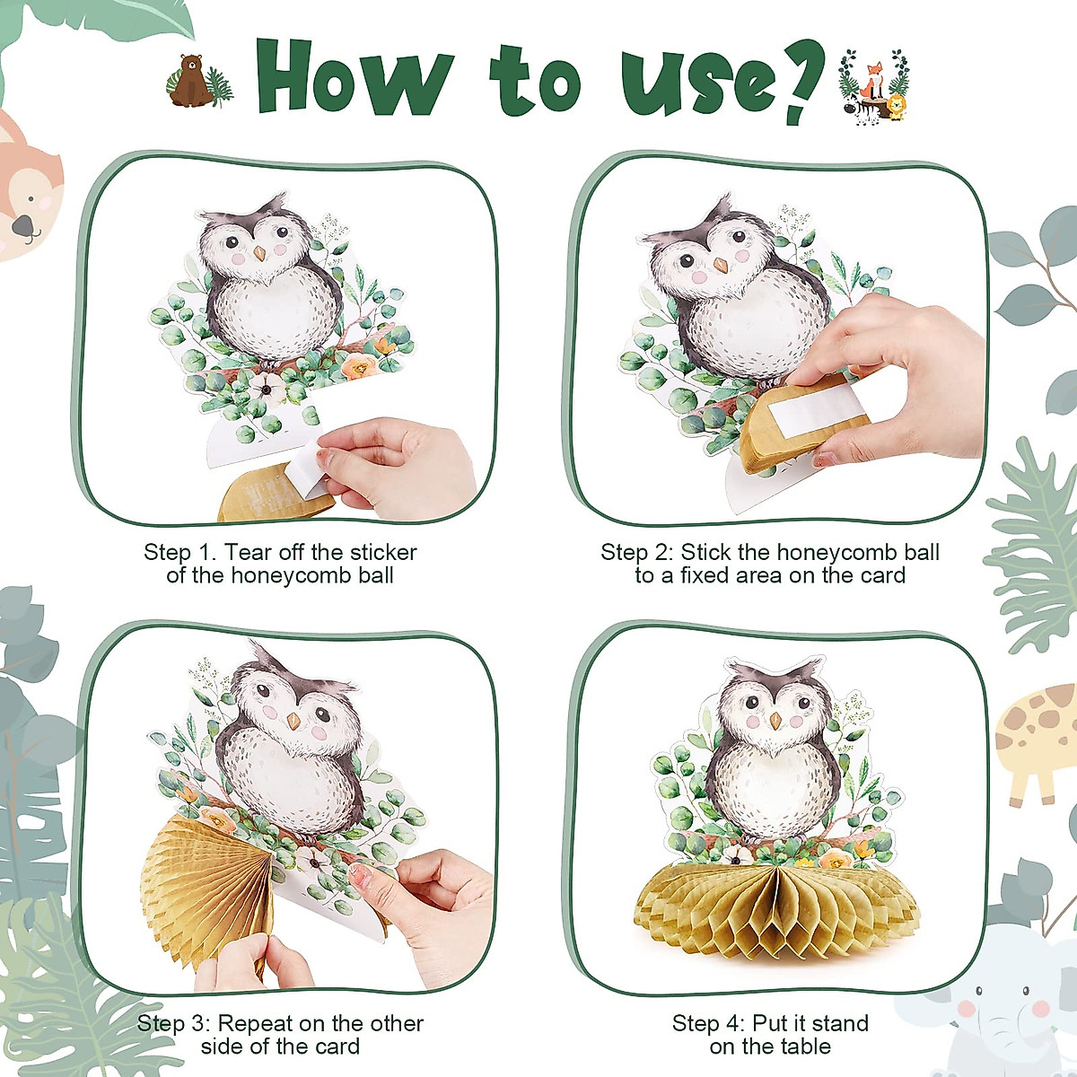 Fumete 9 Pack Woodland Animals Honeycomb Centerpieces 3D Table Topper Woodland Animals Centerpieces Woodland Baby Shower Decorations for Girl Boy Forest Theme Baby Shower Birthday Party Camping Decor